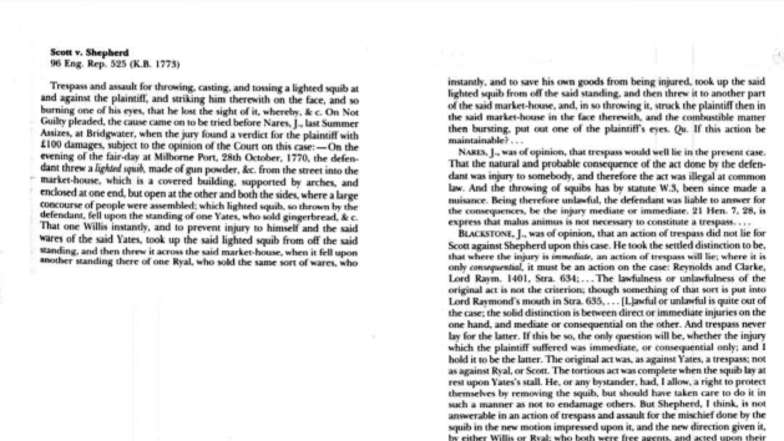 Scott v. Shepherd (1773): Case Analysis of Assault and Trespass - Studocu