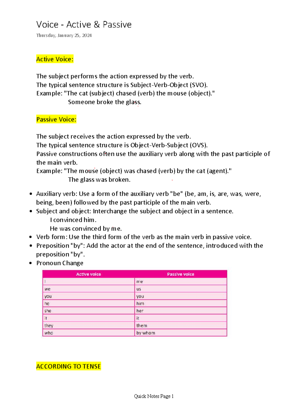 Day 23: Active and Passive Voice Lecture Notes - Studocu
