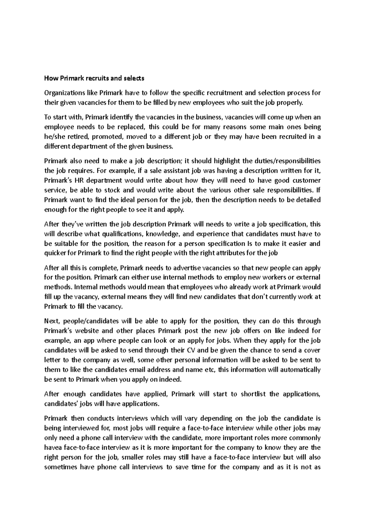 Primark Recruitment & Selection Process: An In-Depth Analysis - Studocu