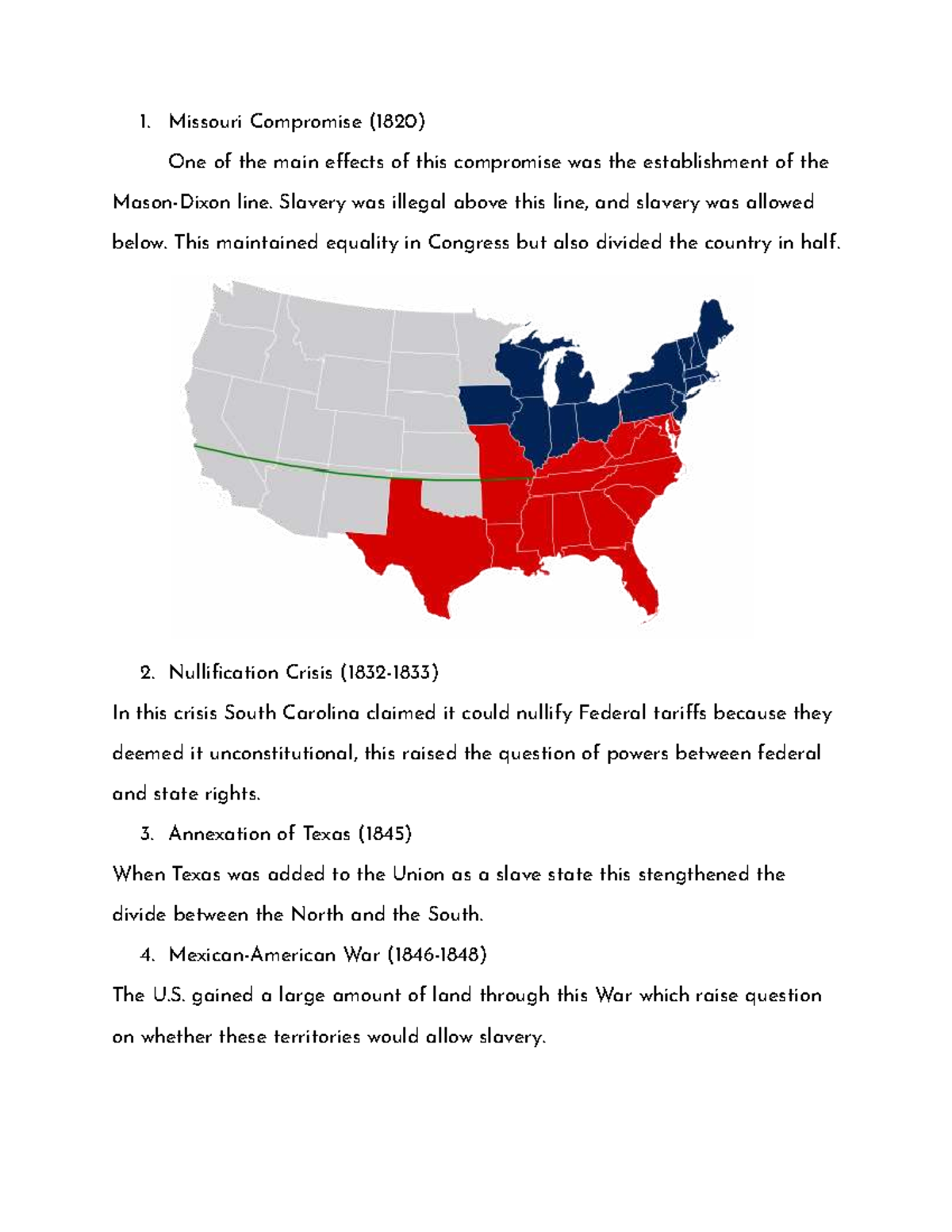 Missouri Compromise & Sectional Conflict: 1820-1861 Reading Notes - Studocu