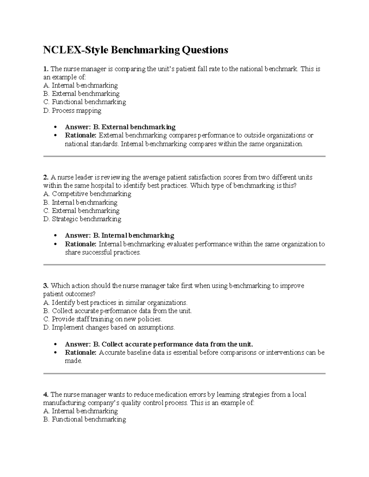 Benchmarking Study Guide: Nursing Leadership Strategies - Studocu