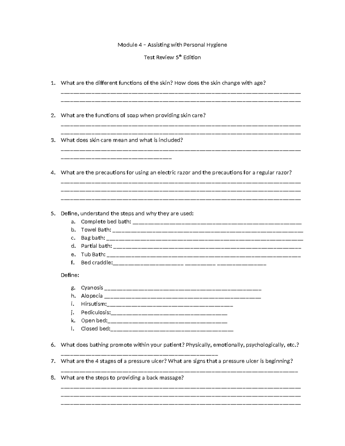 Module 4 - Personal Hygiene Test Review (5th Ed.) & Key Concepts - Studocu