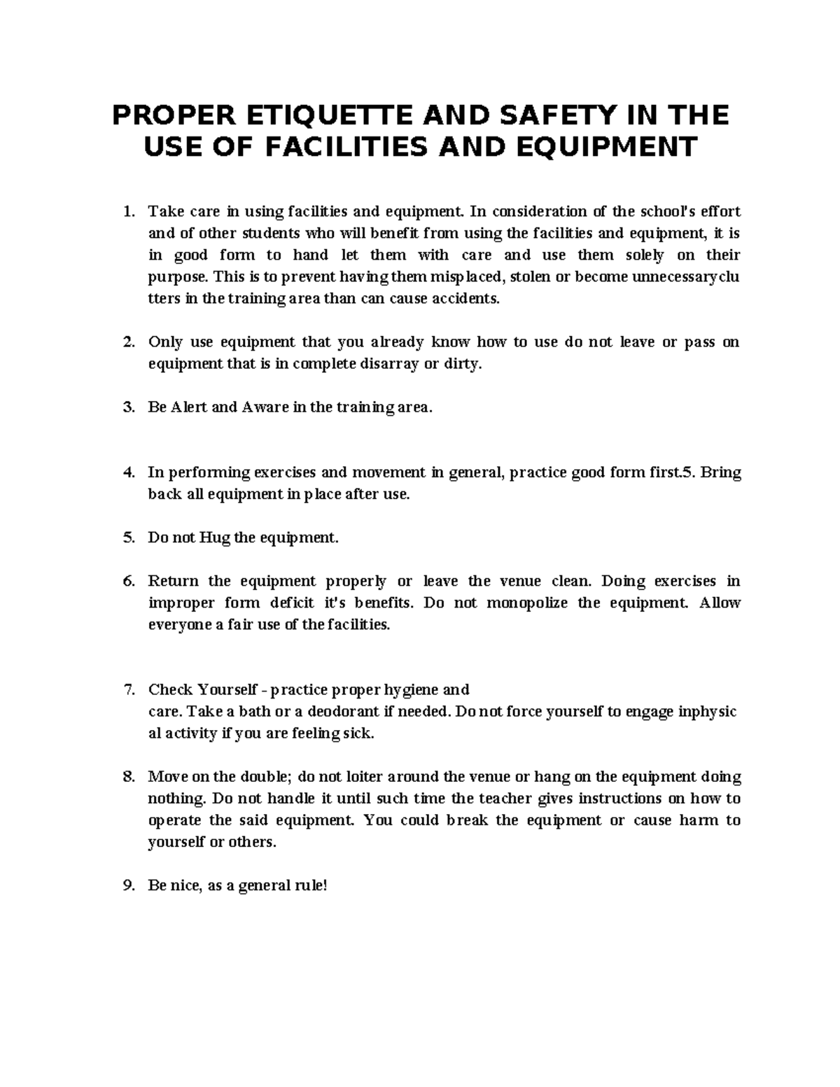 Proper Etiquette & Safety Guidelines for Facilities & Equipment Usage ...