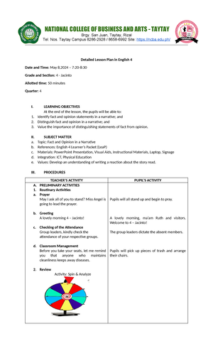 Detailed Lesson PLAN TLE 6 - DETAILED LESSON PLAN IN TLE 6 Prepared by: Joana Ruthche T. Butial ...