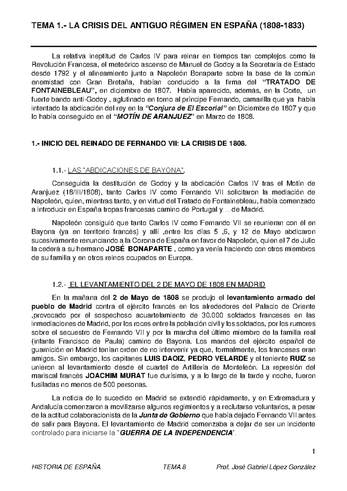 TEMA 1: FIN DEL ANTIGUO RÉGIMEN EN ESPAÑA (1808-1833) - Studocu