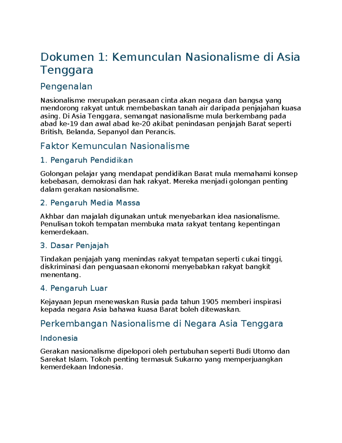 Sejarah Form 4: Kemunculan Nasionalisme di Asia Tenggara - Studocu