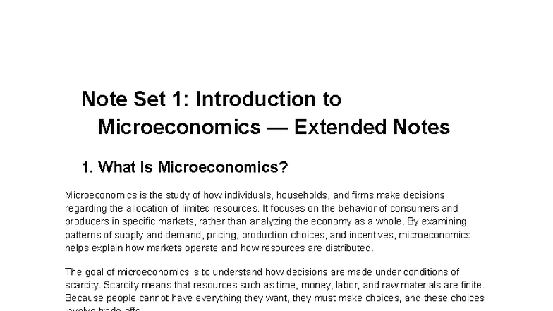 Microeconomics Notes: Key Concepts and Principles Explained - Studocu