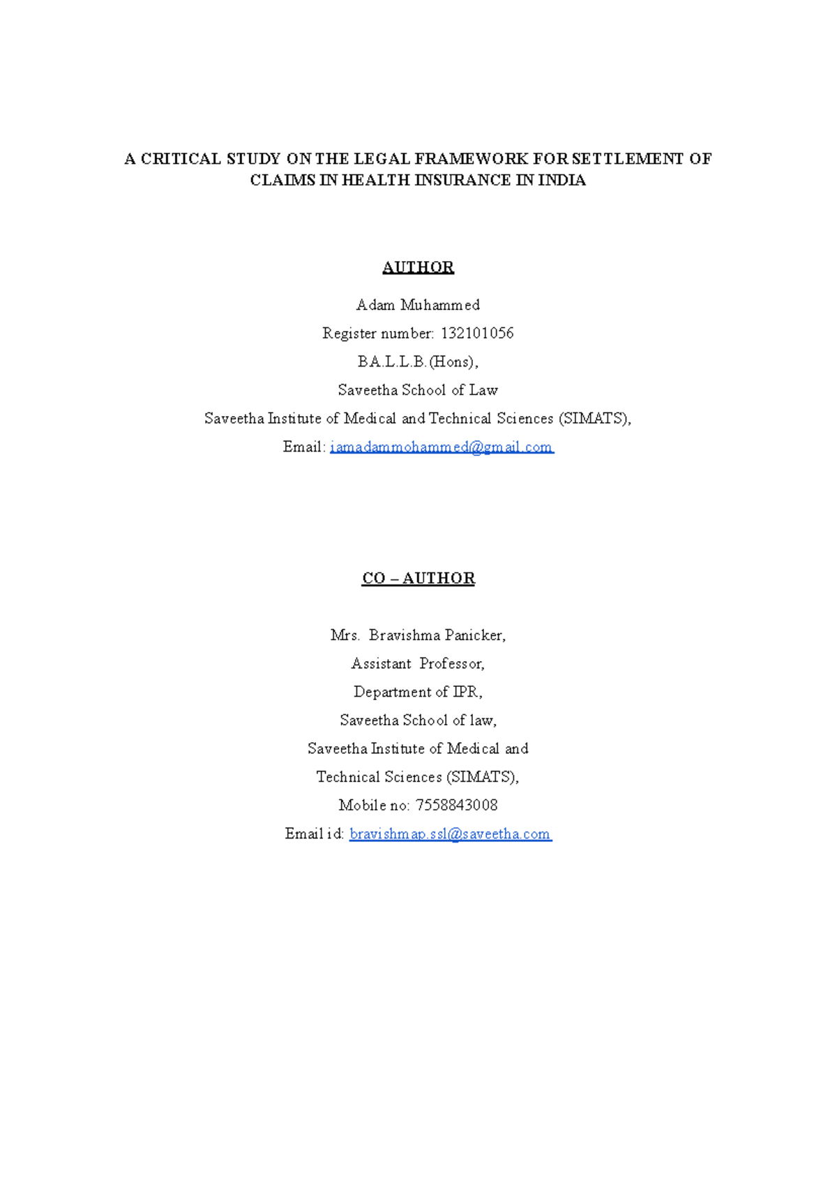 Critical Study on Legal Framework for Health Insurance Claims in India ...