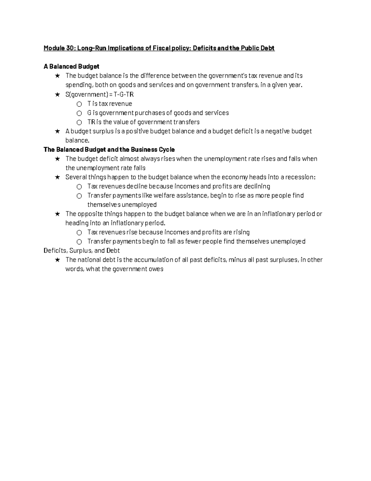 Module 30: Long-Run Effects of Fiscal Policy on Debt and Deficits - Studocu