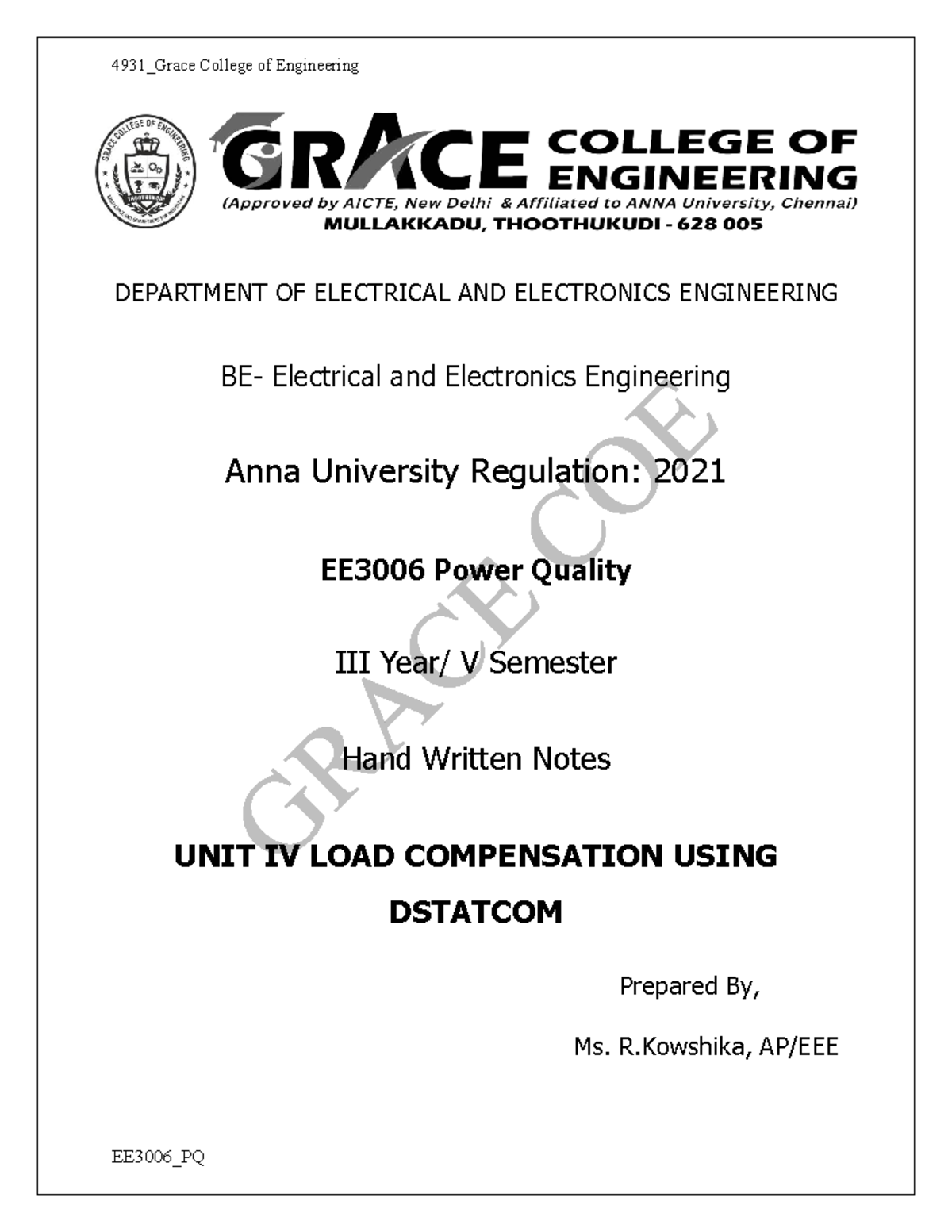 EE3006 Power Quality Unit IV Study Material - V Semester Notes - Studocu