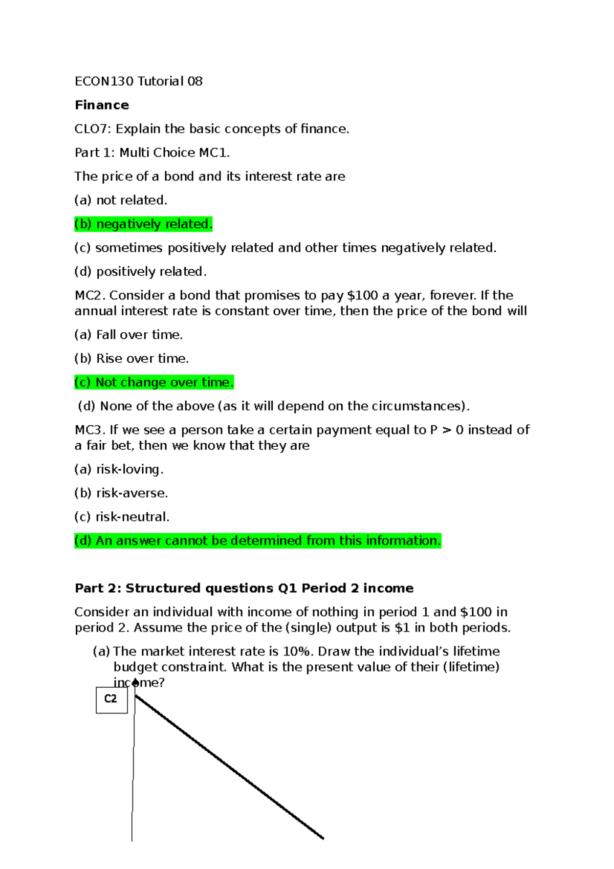 Tutorial 8 - finance - ECON130 Tutorial 08 Finance CLO7: Explain the ...