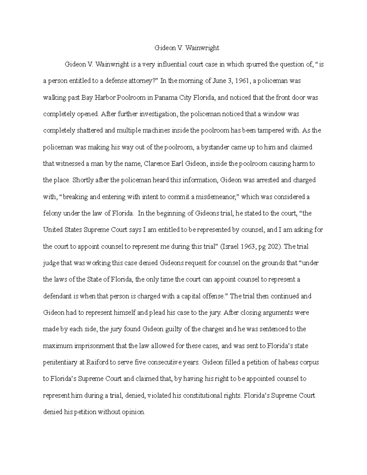 Gideon V. Wainwright - A Landmark Case on Right to Counsel - Studocu