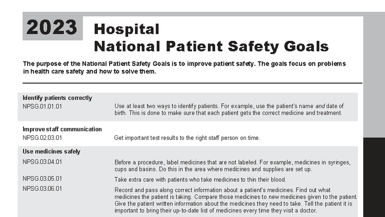 2023 Hospital NPSG: Enhancing Patient Safety Standards - Studocu