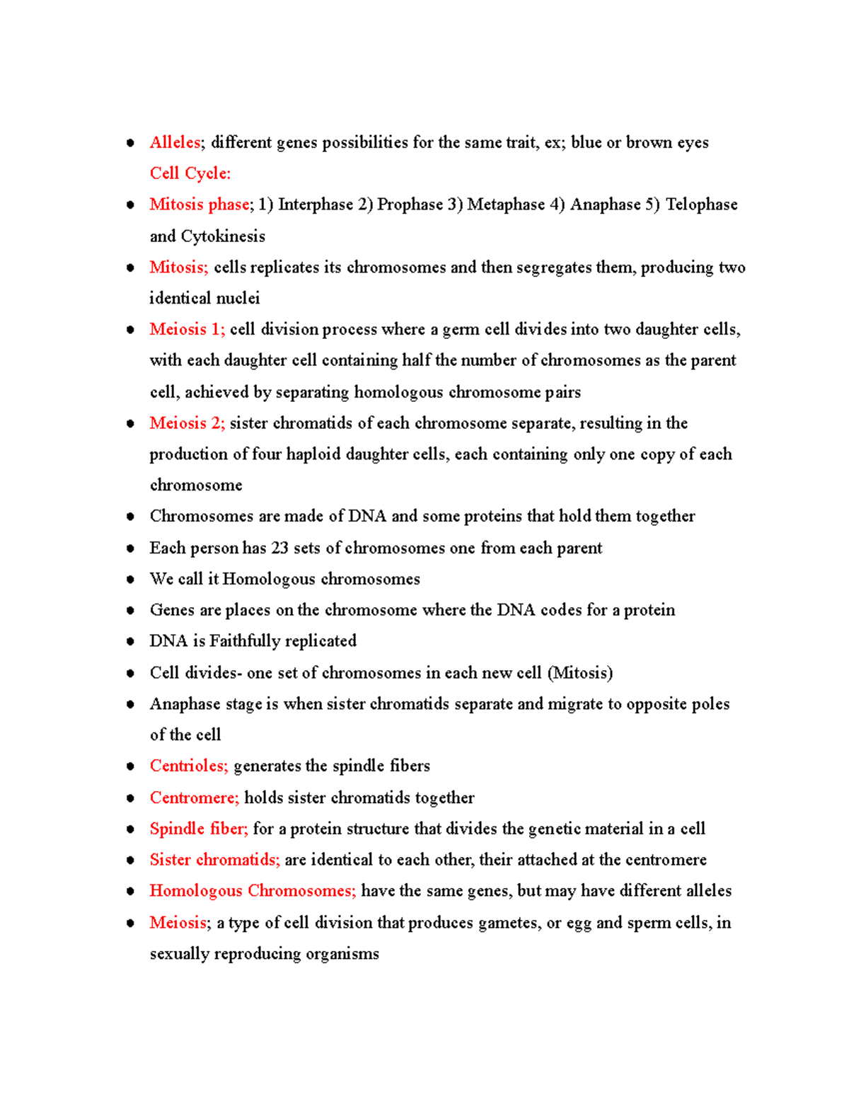 Biology Unit 2: Mitosis, Meiosis, and Mendelian Genetics Notes ...