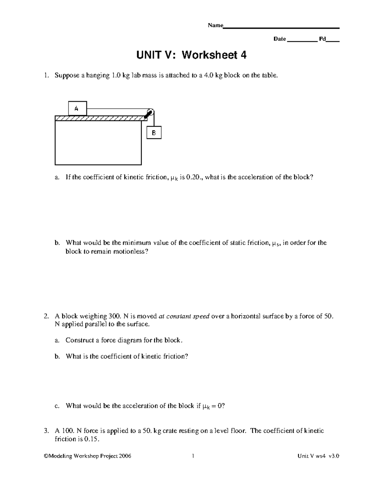 Force Extra Practice C - Unit V Worksheet on Friction Concepts - Studocu