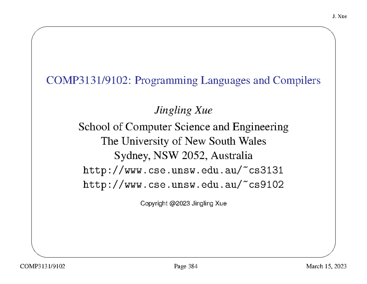 Lec5 2 The Lecture Notes Comp31319102 Programming Languages And Compilers Jingling Xue