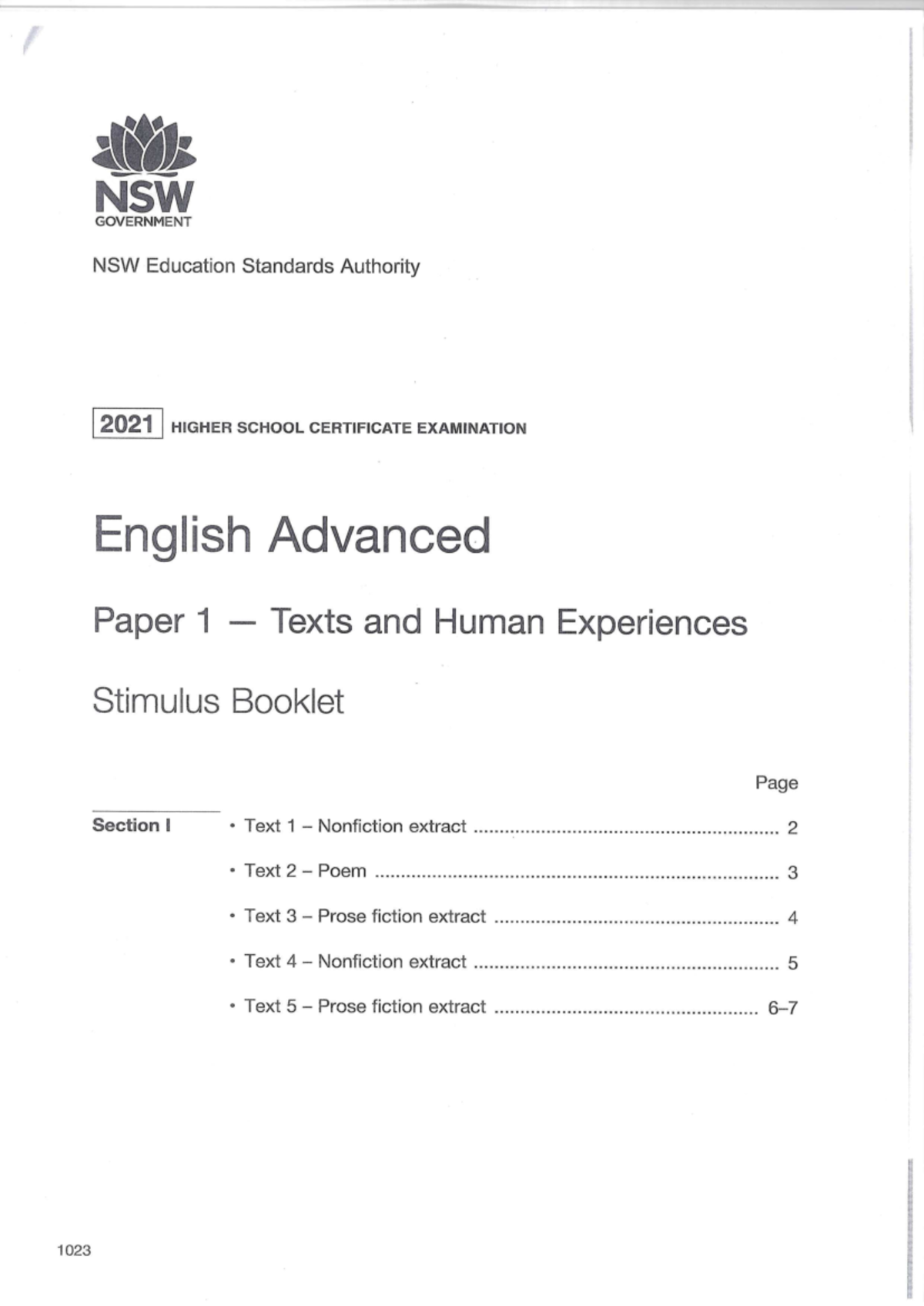 2021 HSC English Advanced Exam Stimulus Booklet Overview - Studocu