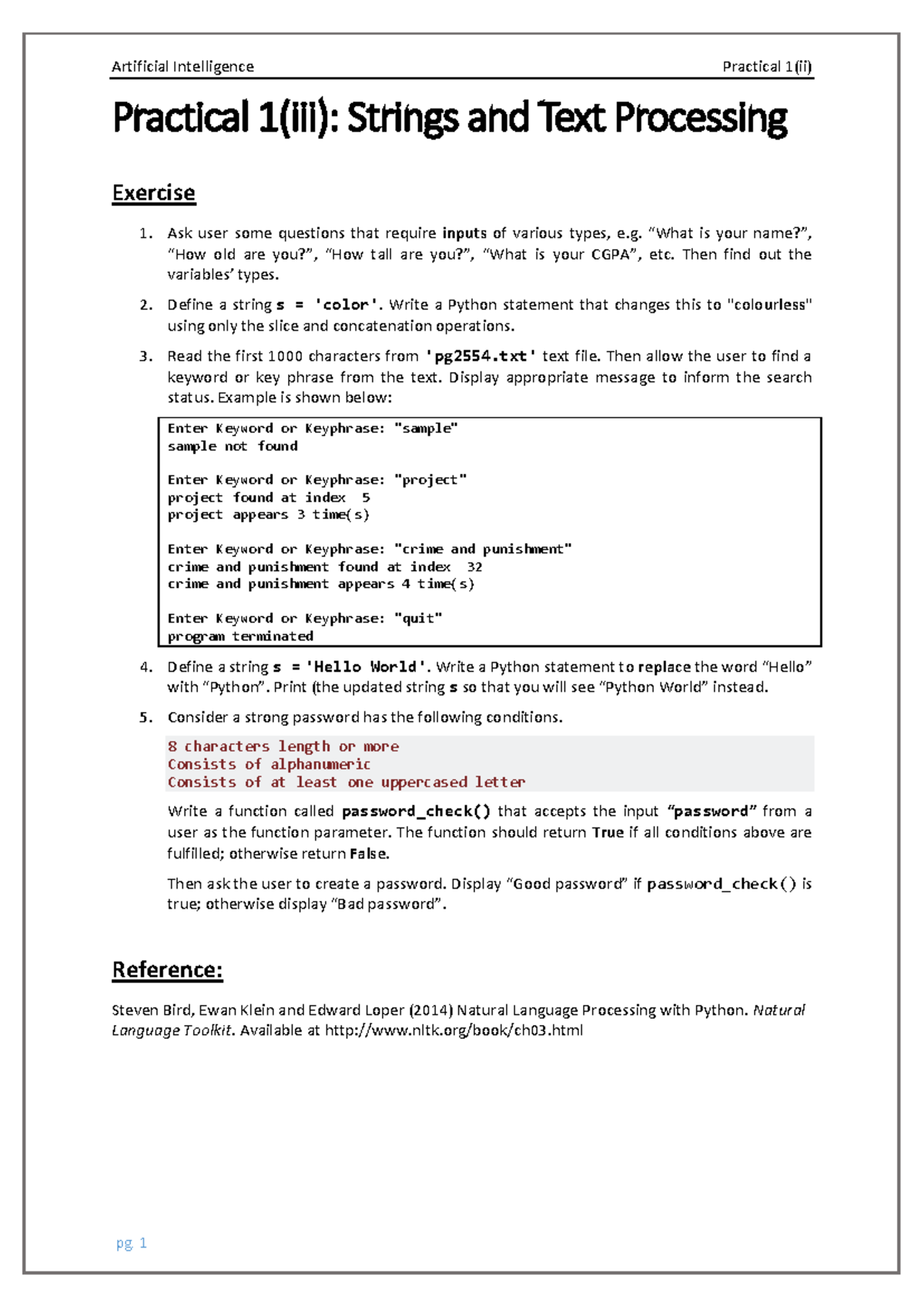 AI Practical 1(ii): Strings & Text Processing in Python - Studocu