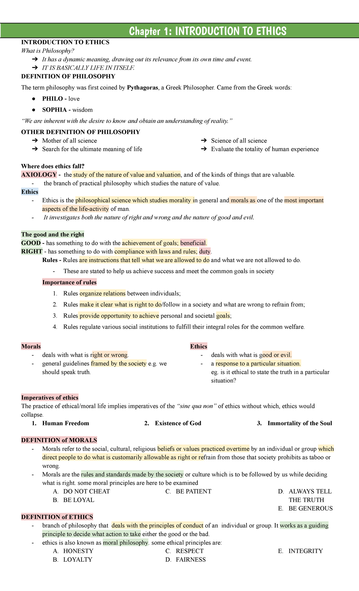 Ethics-C1-4: Introduction to Ethics for First-Year Students - Studocu