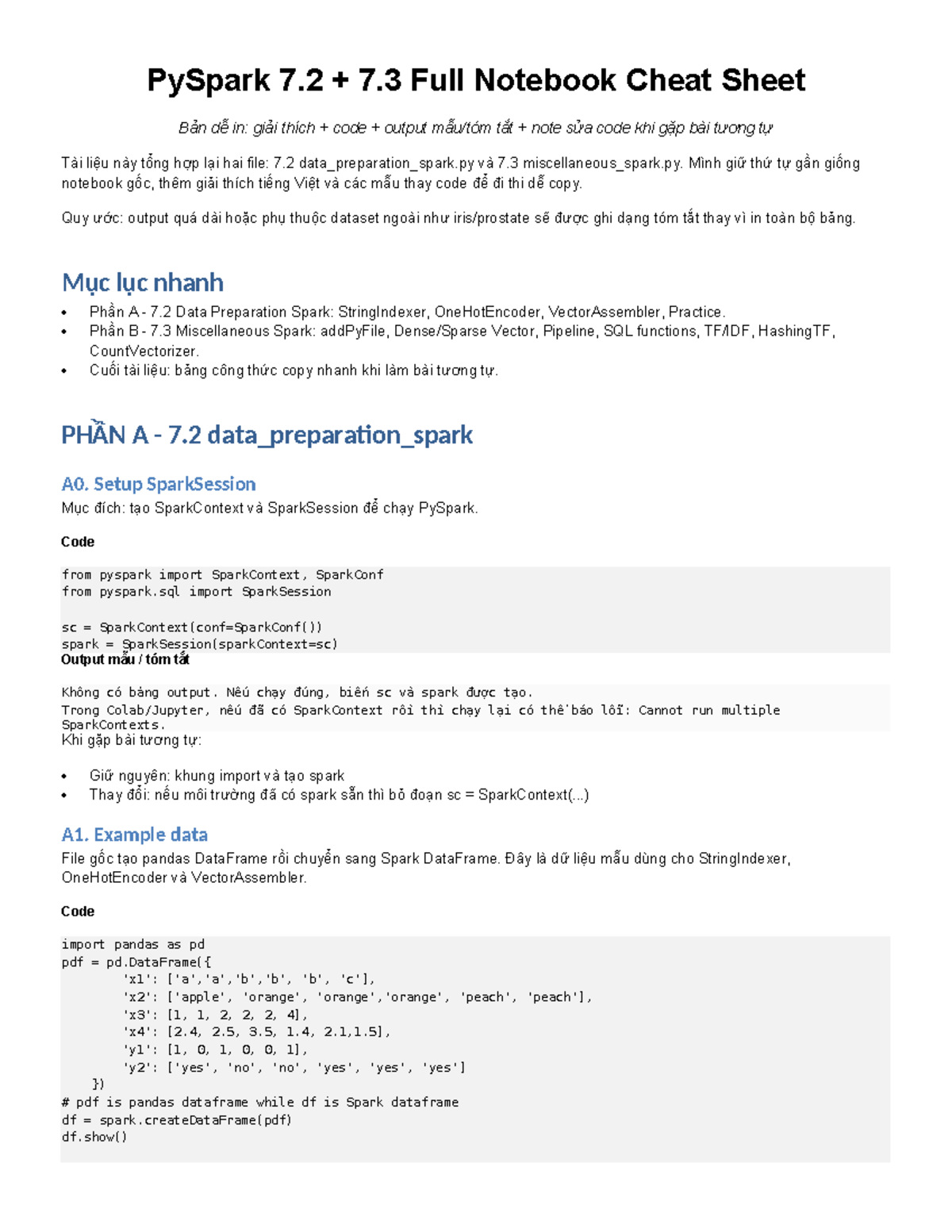 PySpark 7.2 & 7.3 Full Notebook Cheat Sheet for Exam Preparation - Studocu