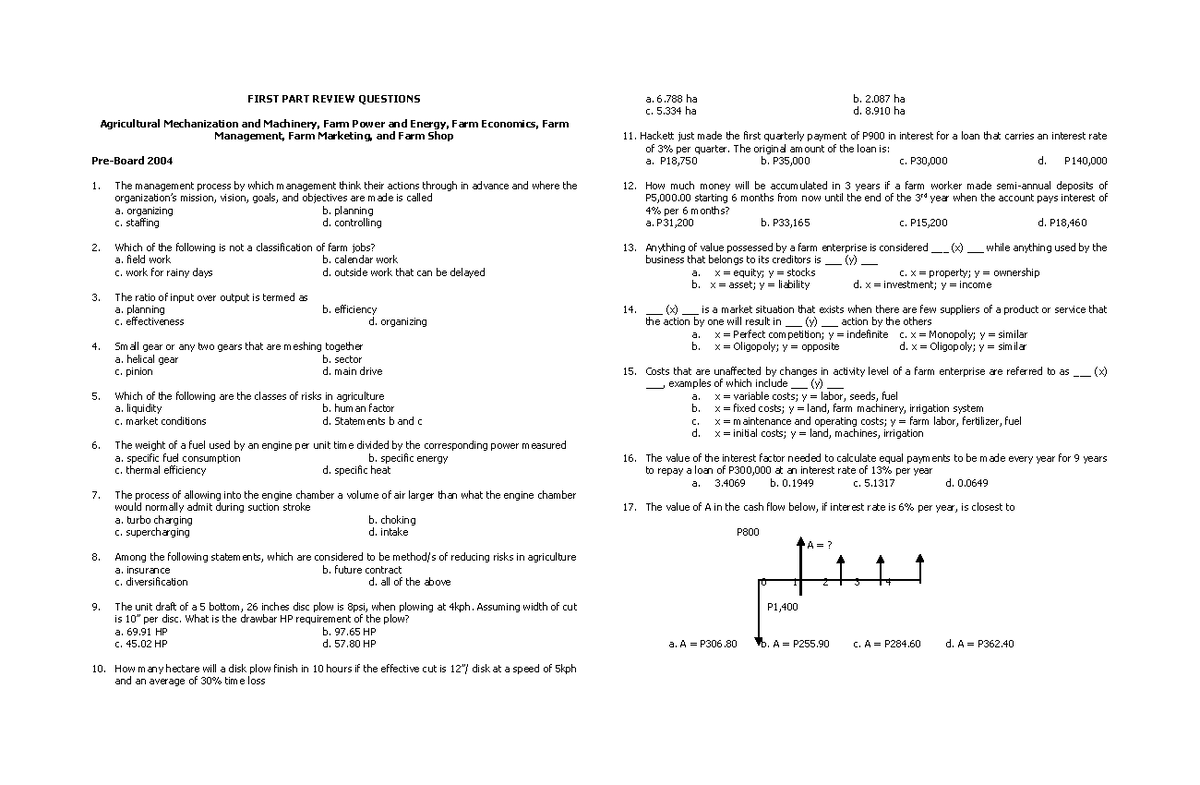 "AGM 2014 Pre-Board Review Questions on Agri-Mechanization" - Studocu