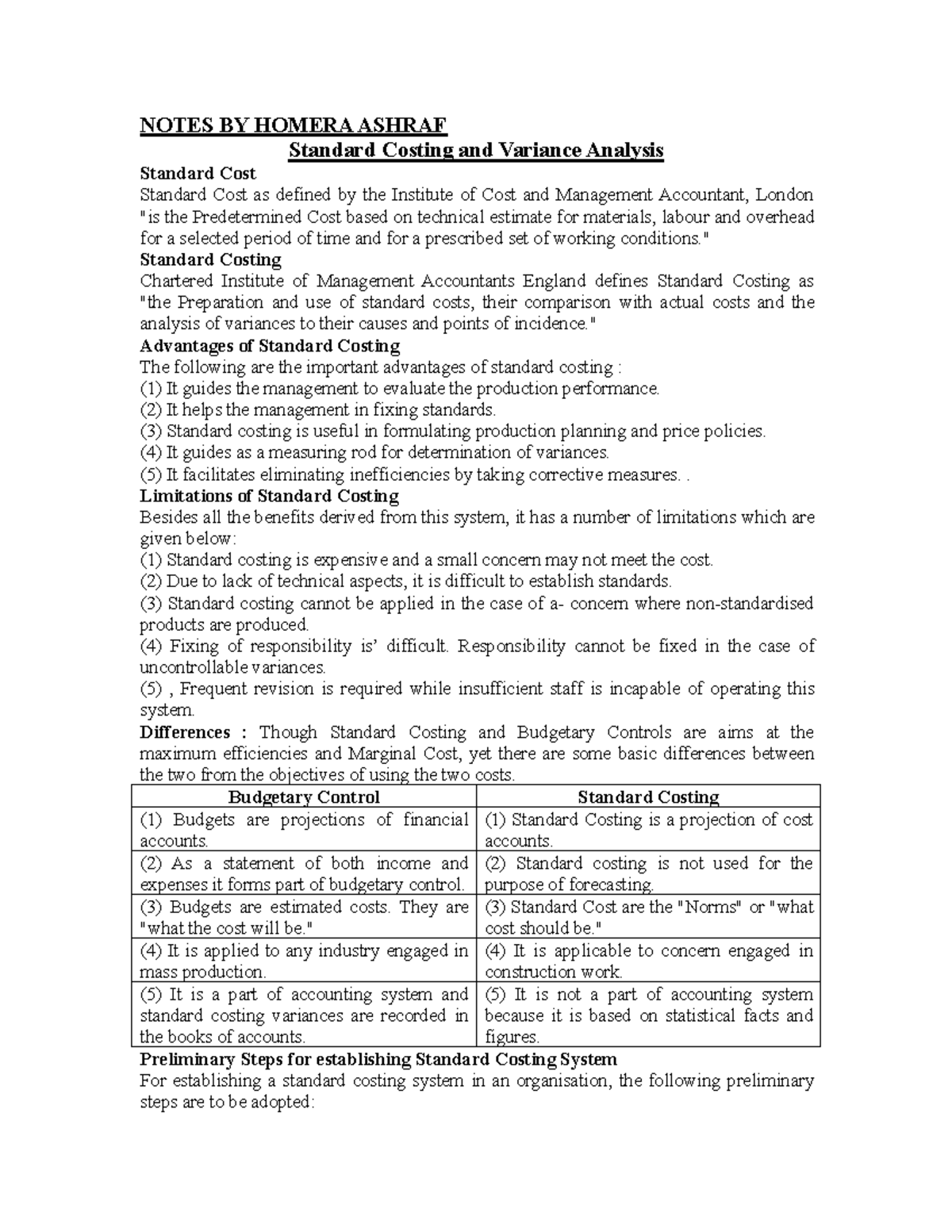 Standard- Costing - material and variable variance notes - NOTES BY ...