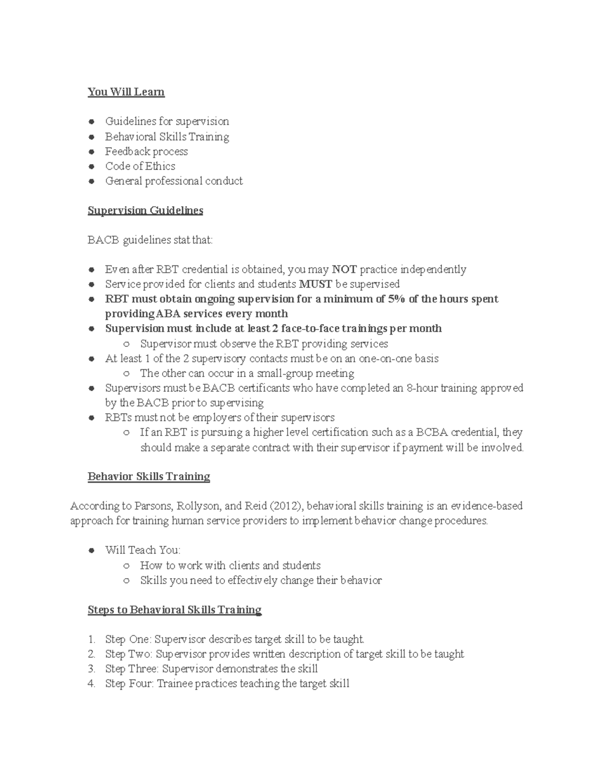 RBT Ethical & Professional Behavior Guidelines: Part 1 Overview - Studocu