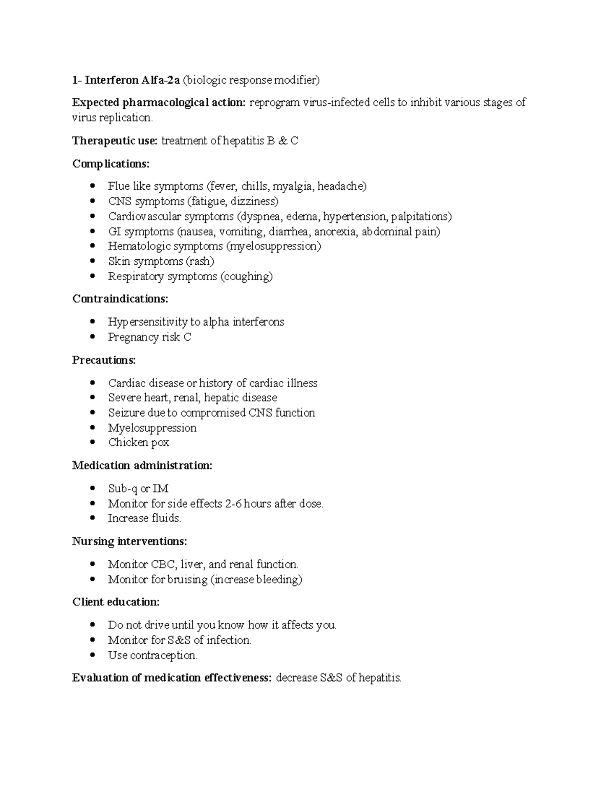Immunity typed med sheets Summer 24 - 1- Interferon Alfa-2a (biologic ...