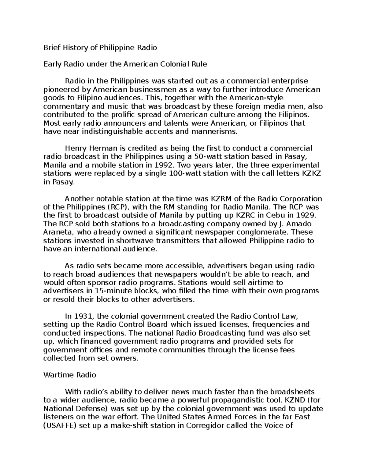 History of Philippine Radio Broadcasting: Key Events & Milestones - Studocu