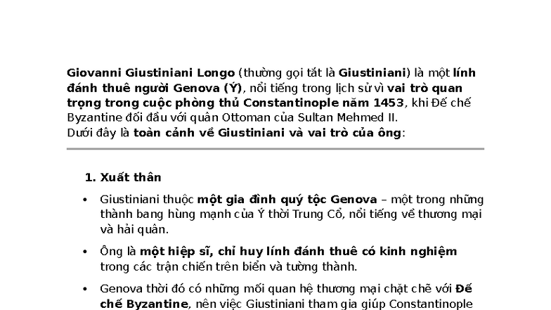 Giovanni Giustiniani Longo: Vai Trò Trong Cuộc Phòng Thủ Constantinople ...