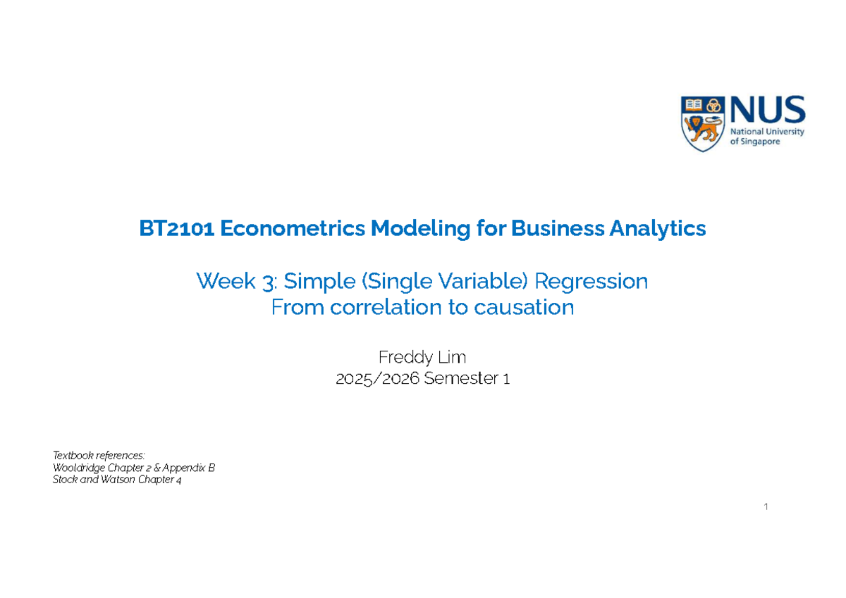 BT2101 Week 3 Notes: Simple Regression & Causation Insights - Studocu