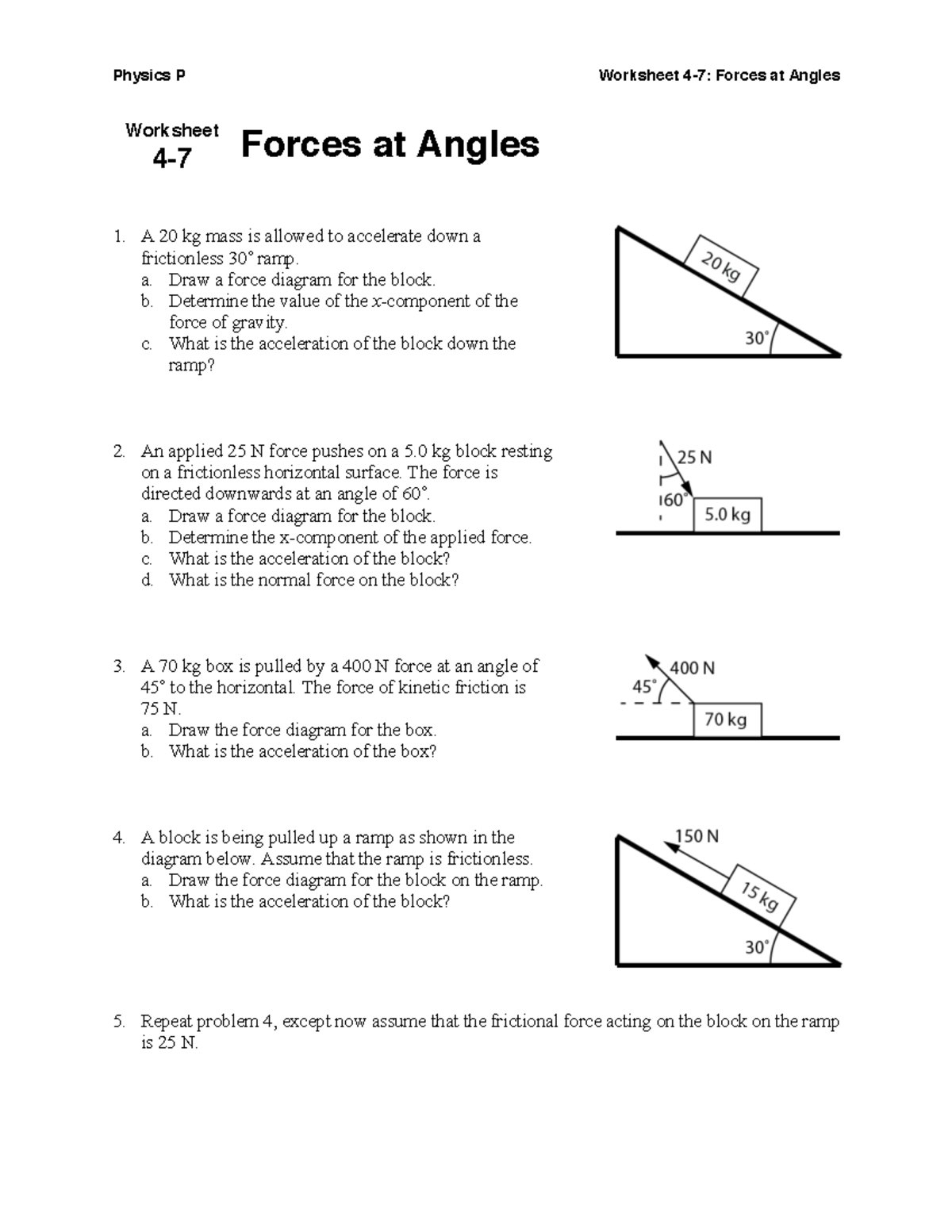 Physics P Worksheet 4-7: Analyzing Forces at Angles - Studocu