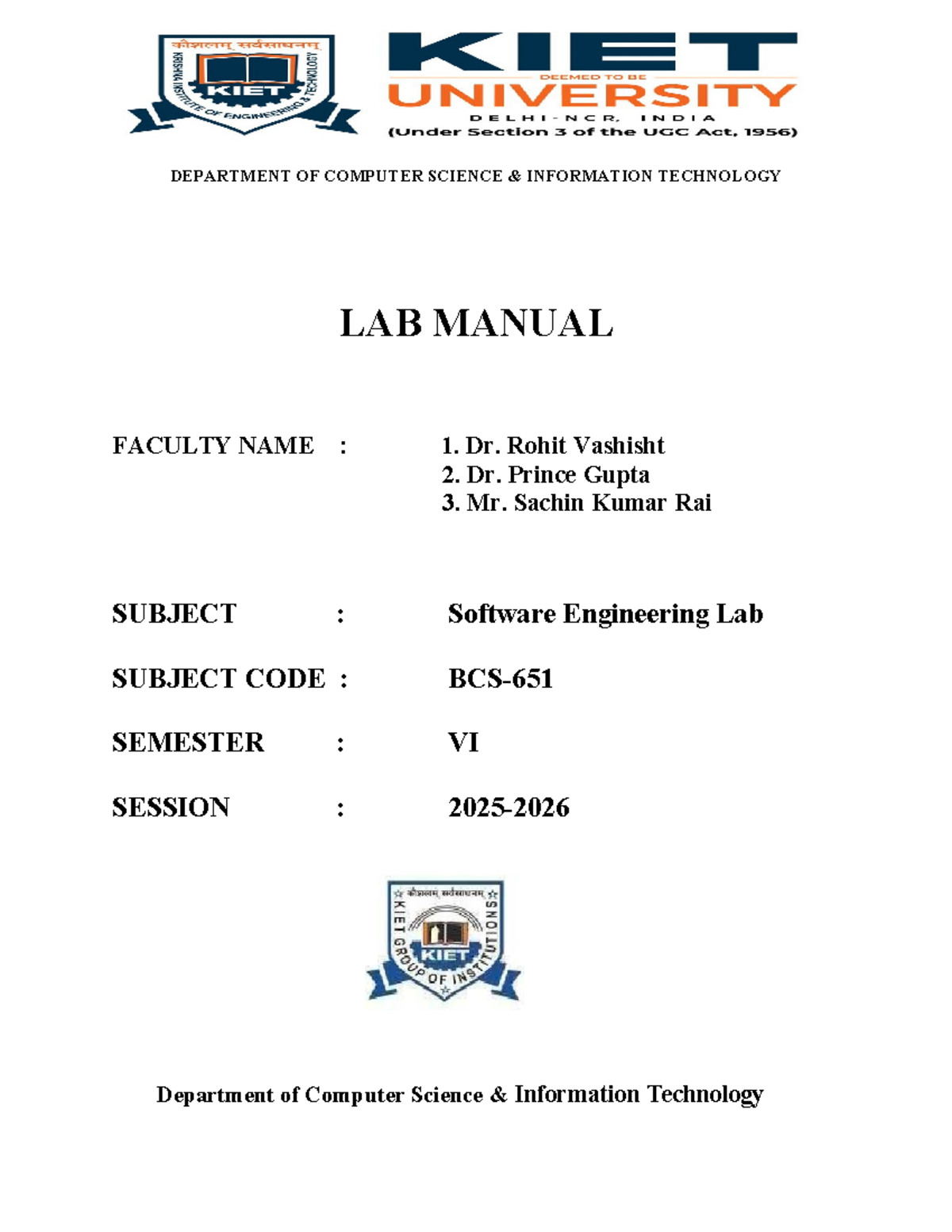 SE(BCS-651) Software Engineering Lab Manual (Even Sem 2024-25) - Studocu