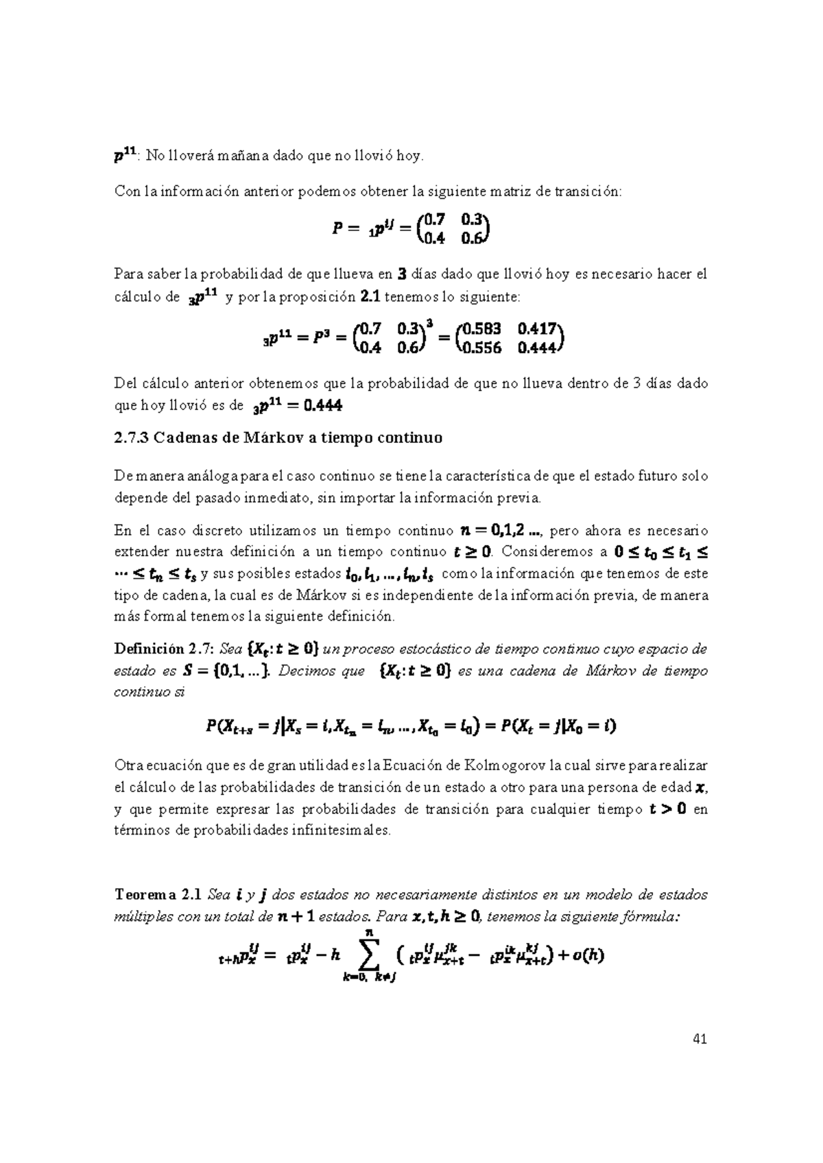 Cadenas de Markov Continuas: Probabilidades y Ecuaciones de Kolmogorov ...