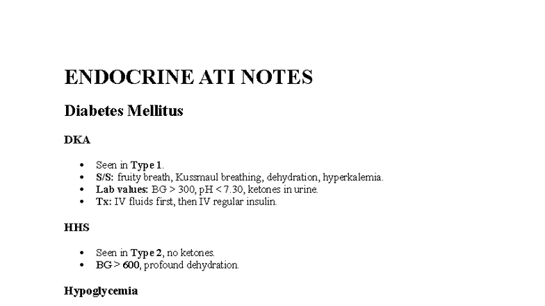 ENDOCRINE ATI NOTES: Diabetes Mellitus & Thyroid Disorders Overview ...