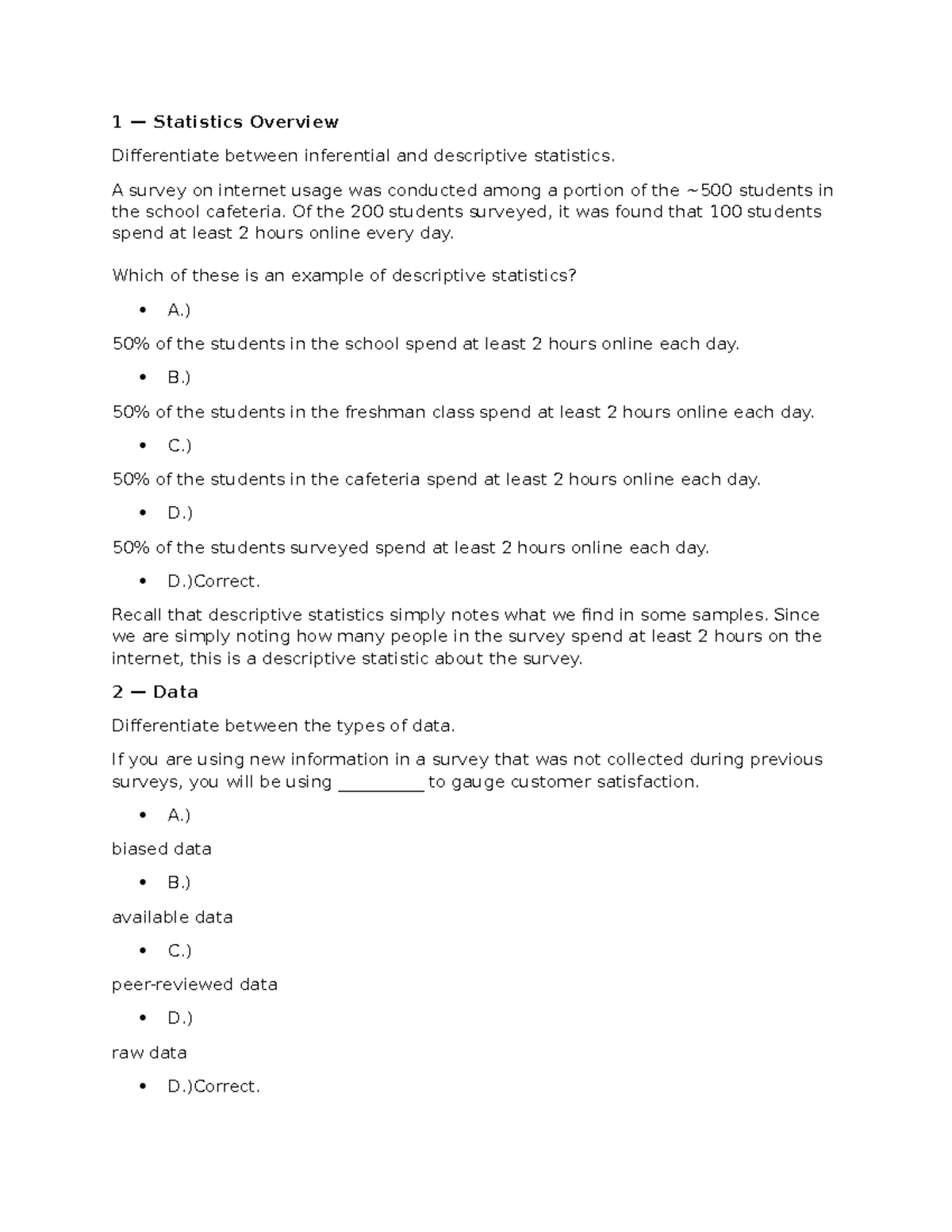 Unit 1 Challenge 1.1: Fundamentals of Statistics and Data Types - Studocu