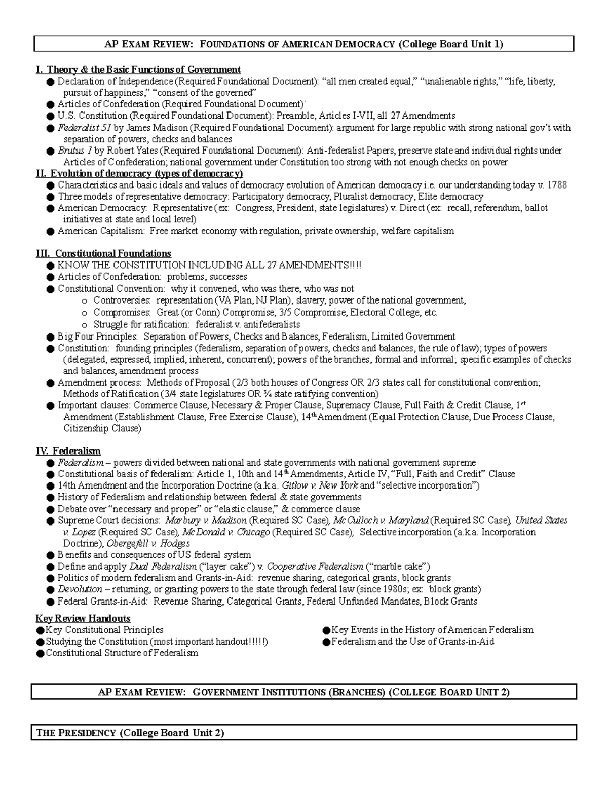 AP Government Review: Foundations, Institutions, & Civil Rights - Studocu