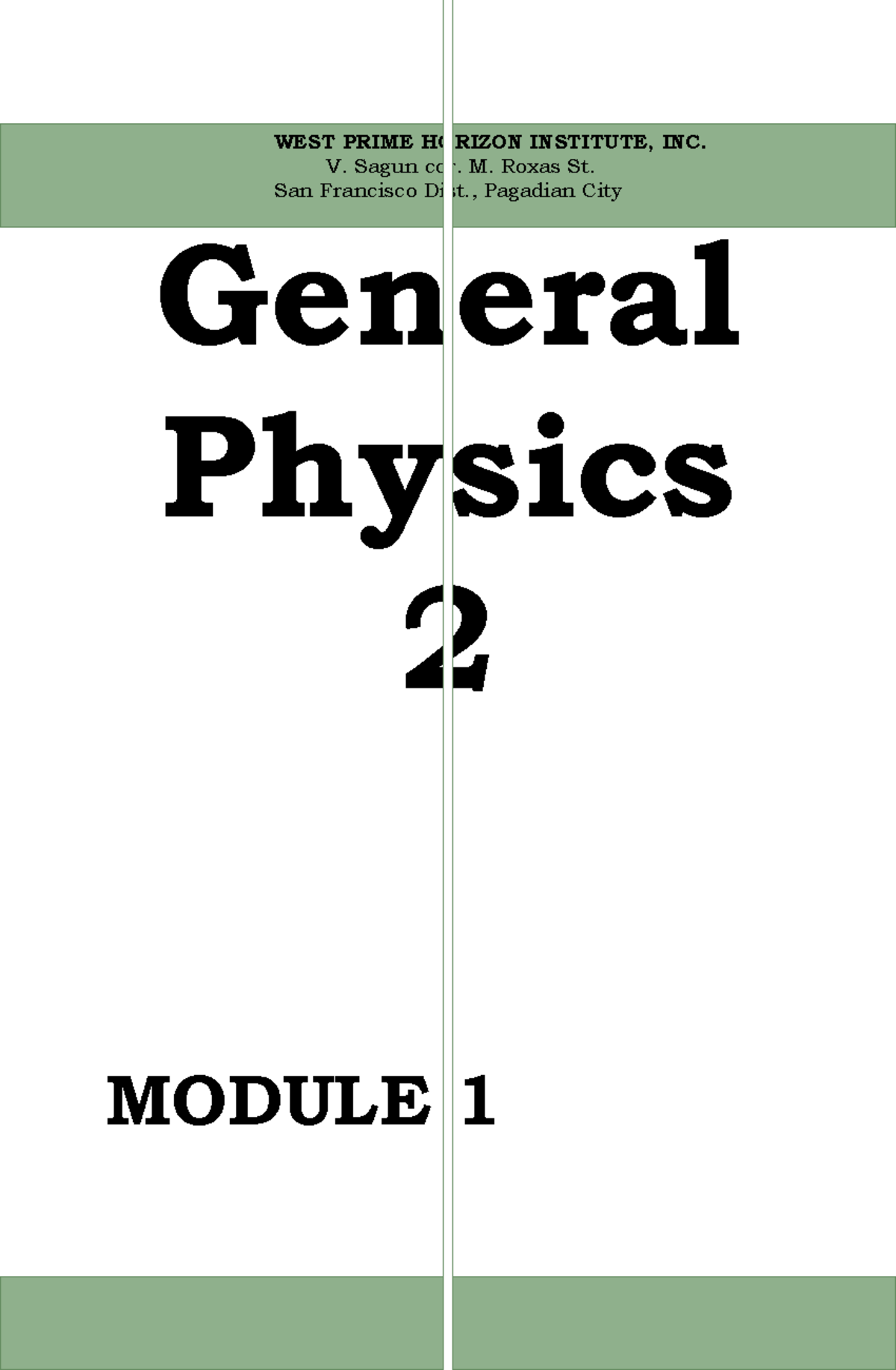 Module 1 pdfcoffee - General Physics 2 - General Physics 2 MODULE 1 WEST PRIME HORIZON INSTITUTE ...
