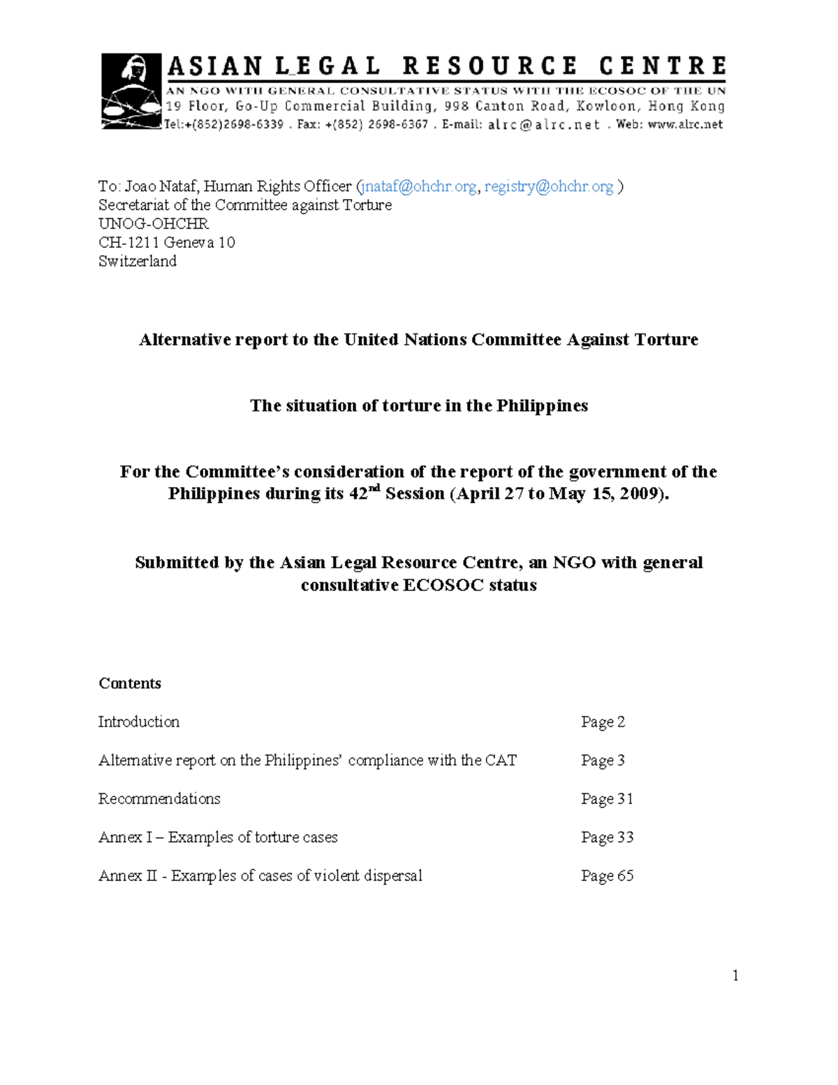 Alternative Report on Torture in the Philippines for UN CAT (INT CAT ...
