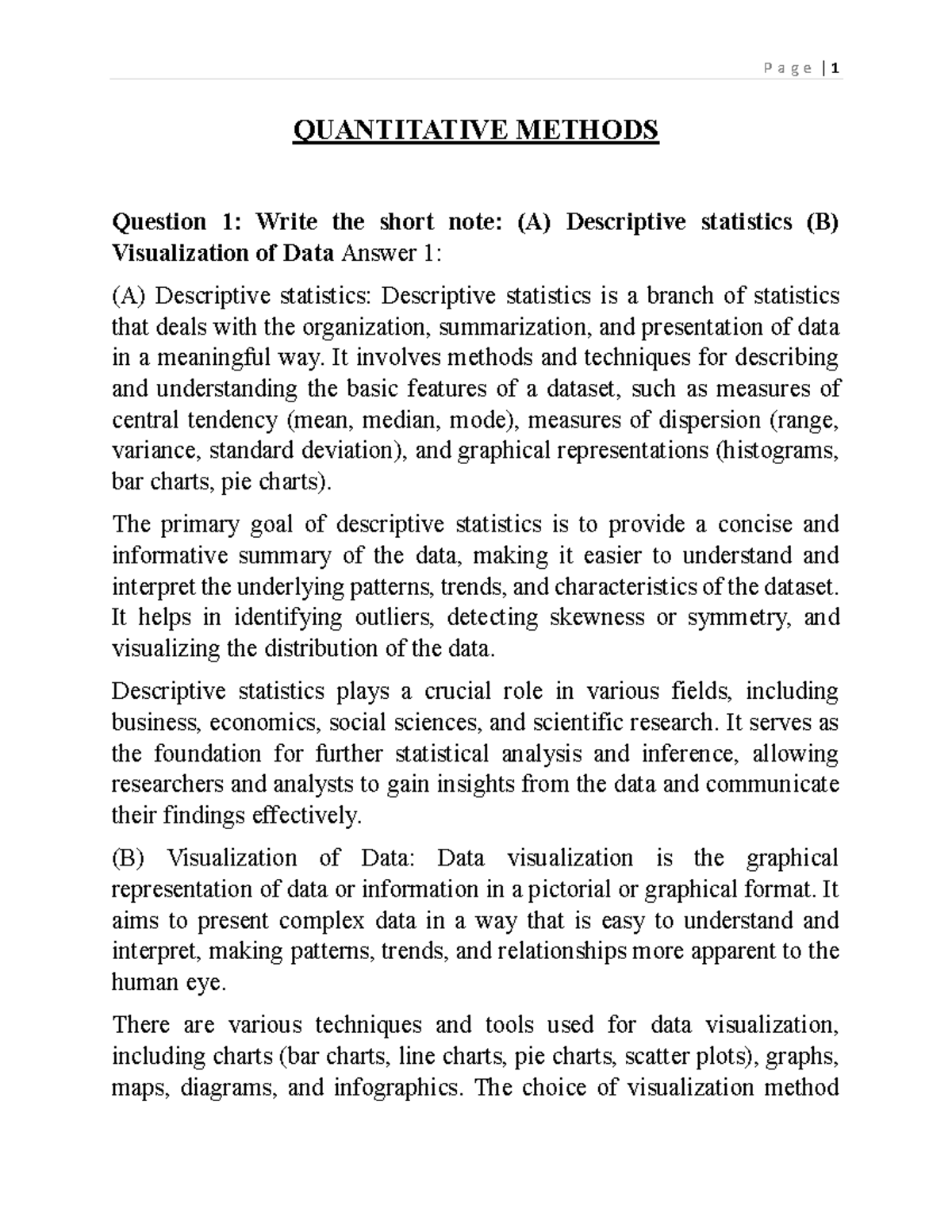 Quantitative Methods: Descriptive Stats, Data Visualization ...
