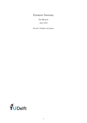 Dynamics Cheat Sheet - Lecture notes 1-10 - MA1001 - Studocu