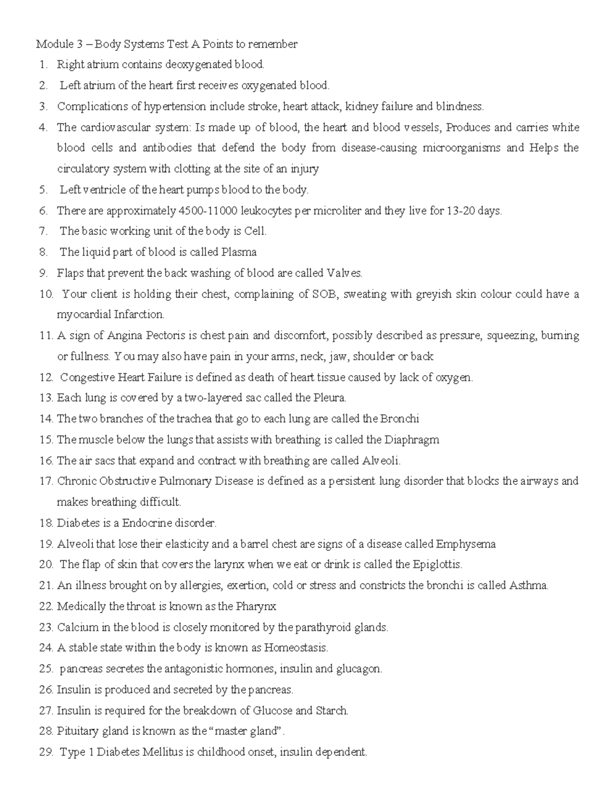 Module 3 - Body Systems Study Notes for Aarti - Studocu