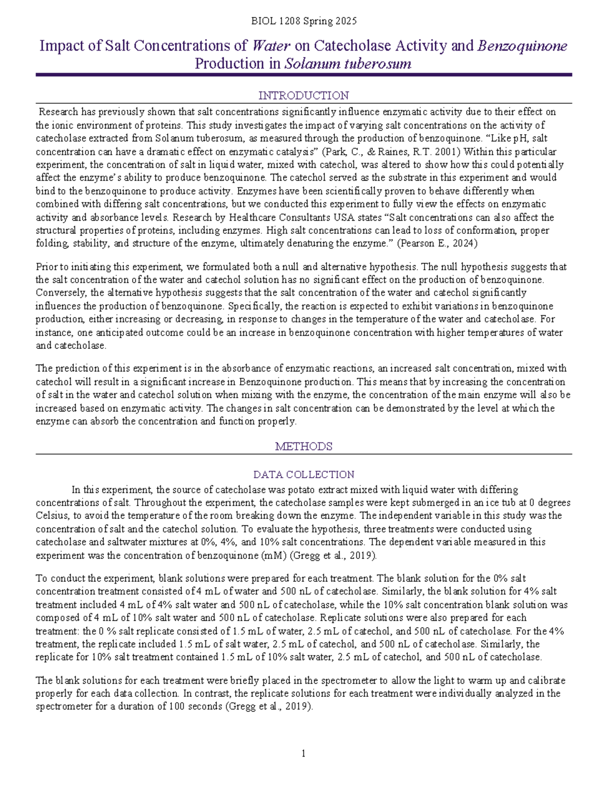 Partial Lab Report Template - Impact of Salt Concentrations of Water on ...