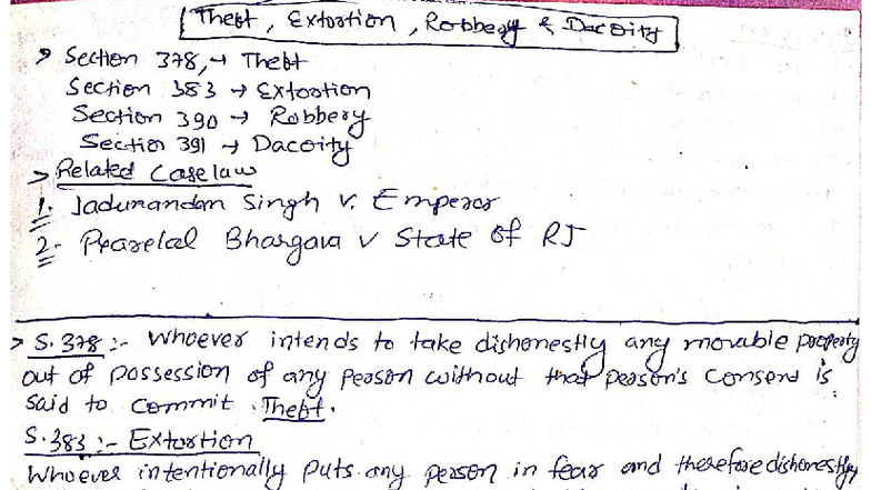 Theft, Extortion, and Robbery: Case Law Analysis (Crim Law) - Studocu
