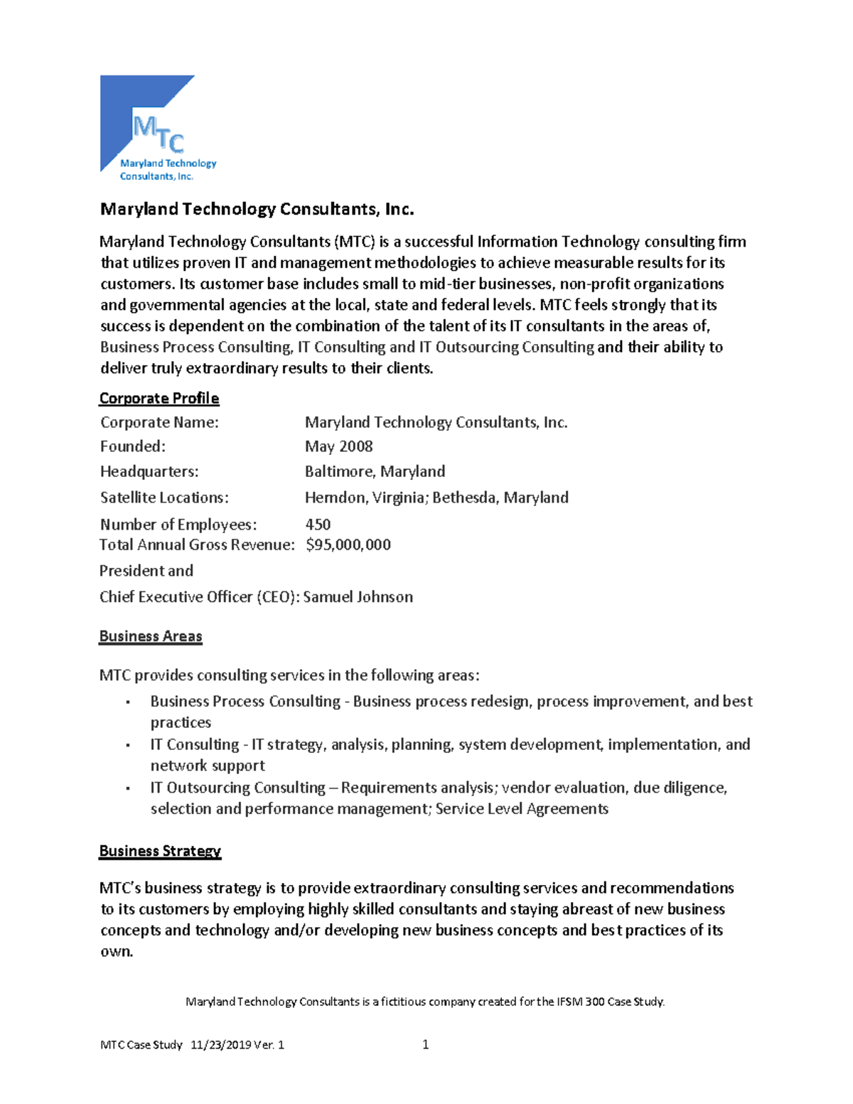 IFSM 300 Case Study: Maryland Technology Consultants Analysis Report ...