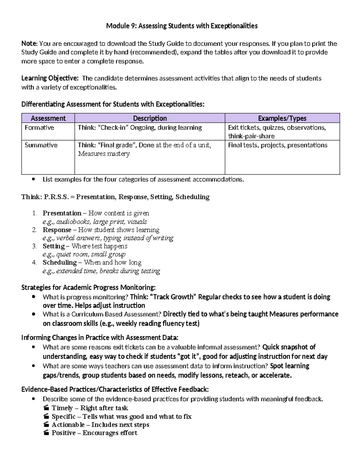 Module 9: Assessing students with exceptionalities study guide - Studocu