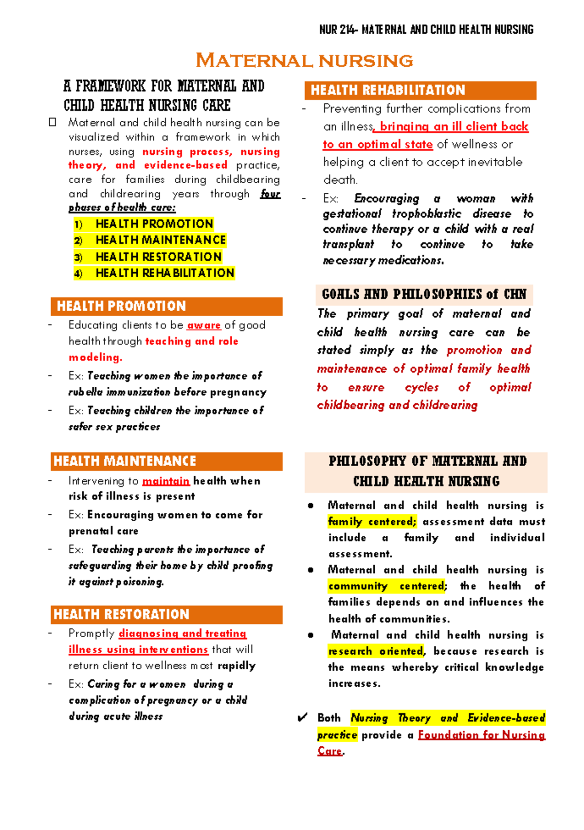 Maternal and Child Health Nursing: A Comprehensive Framework - Studocu