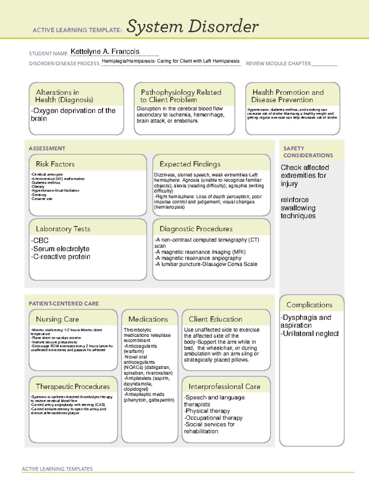 Caring for Clients with Left Hemiparesis - Active Learning Template ...