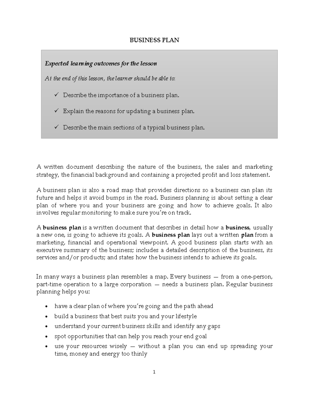 BUSINESS PLAN: Key Components and Importance in Strategy - Studocu