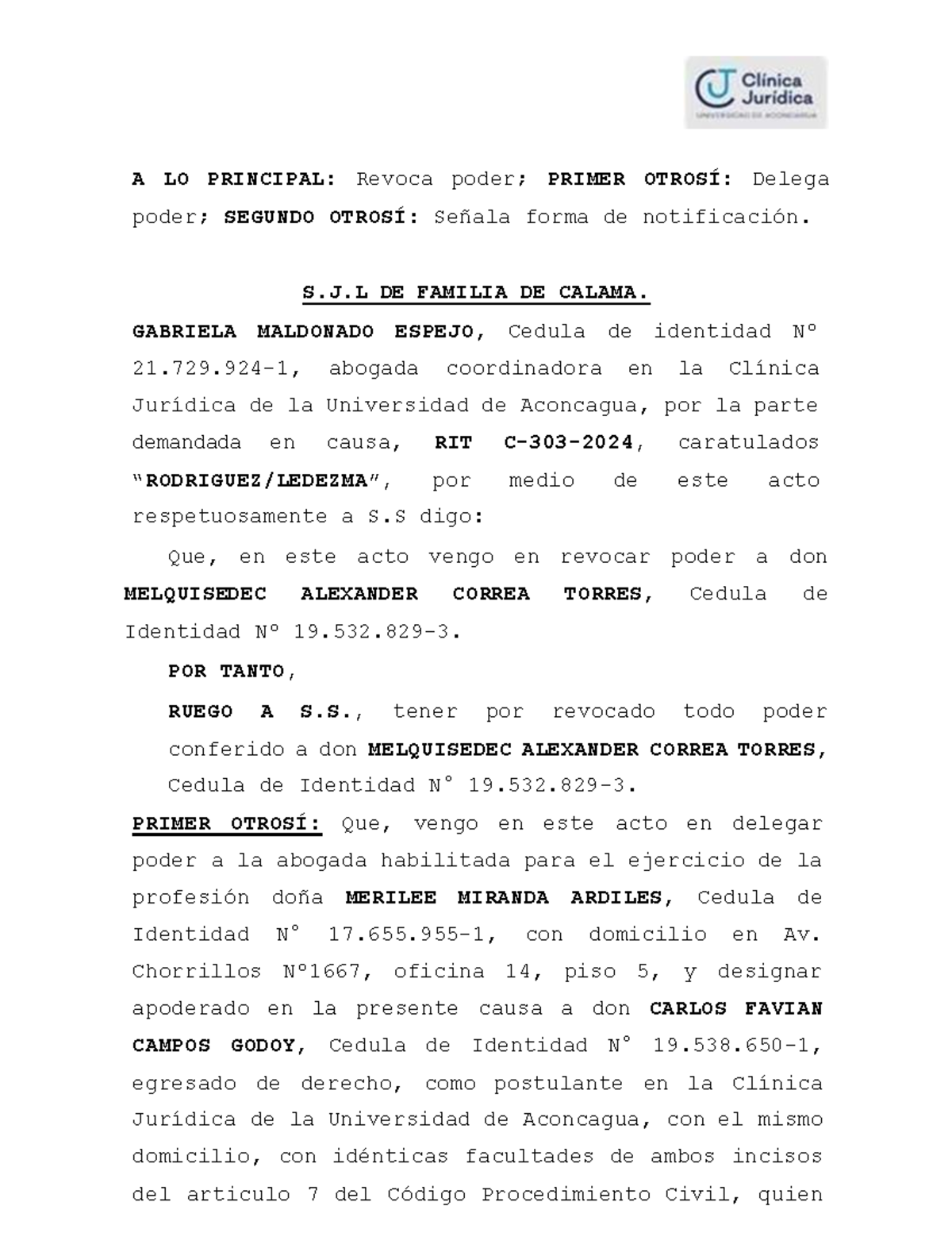 Revocación y Delegación de Poder en Causa RIT C-303-2024 - Studocu